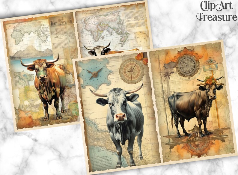 Watercolor Cow Junk Journal Printable Page Cow Junk Journal - Etsy