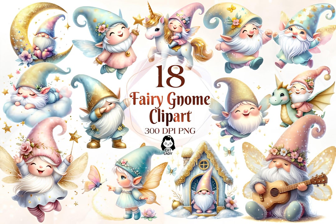 Cute Fairy Gnome Clipart Bundle, Fantasy Clipart Bundle, 19 High ...