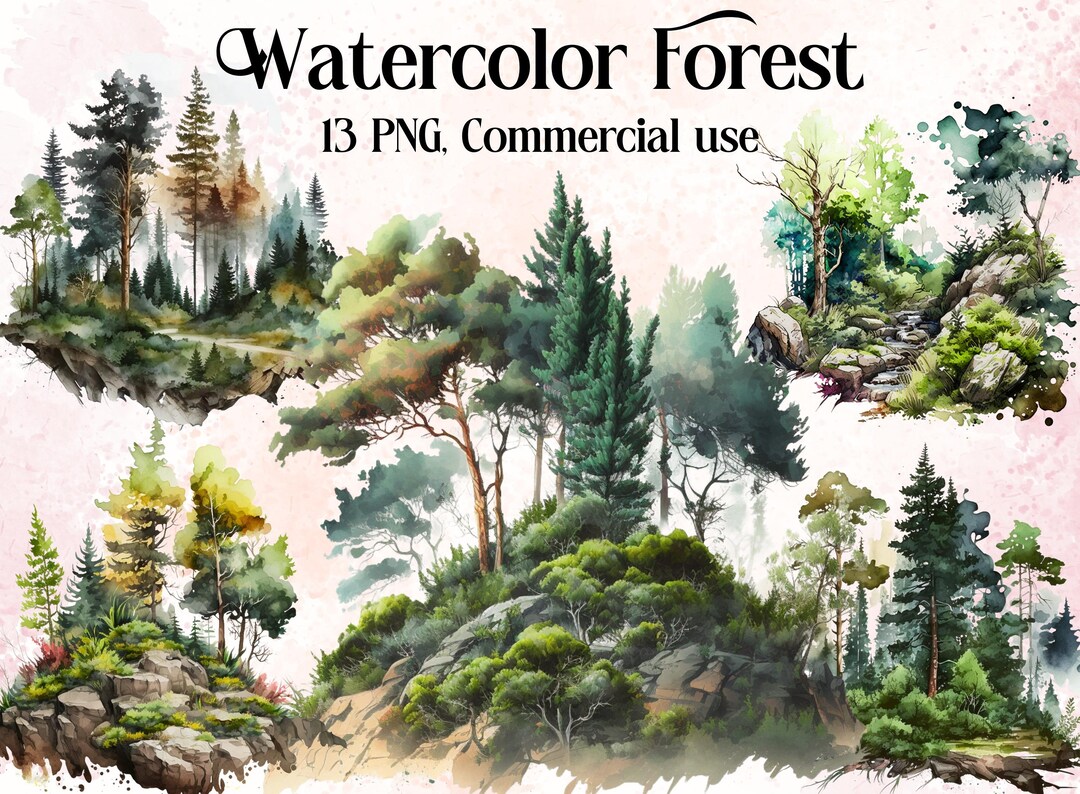 Forest Clipart, Wood Clip Art, Png. Digital Watercolor. Free Commercial ...