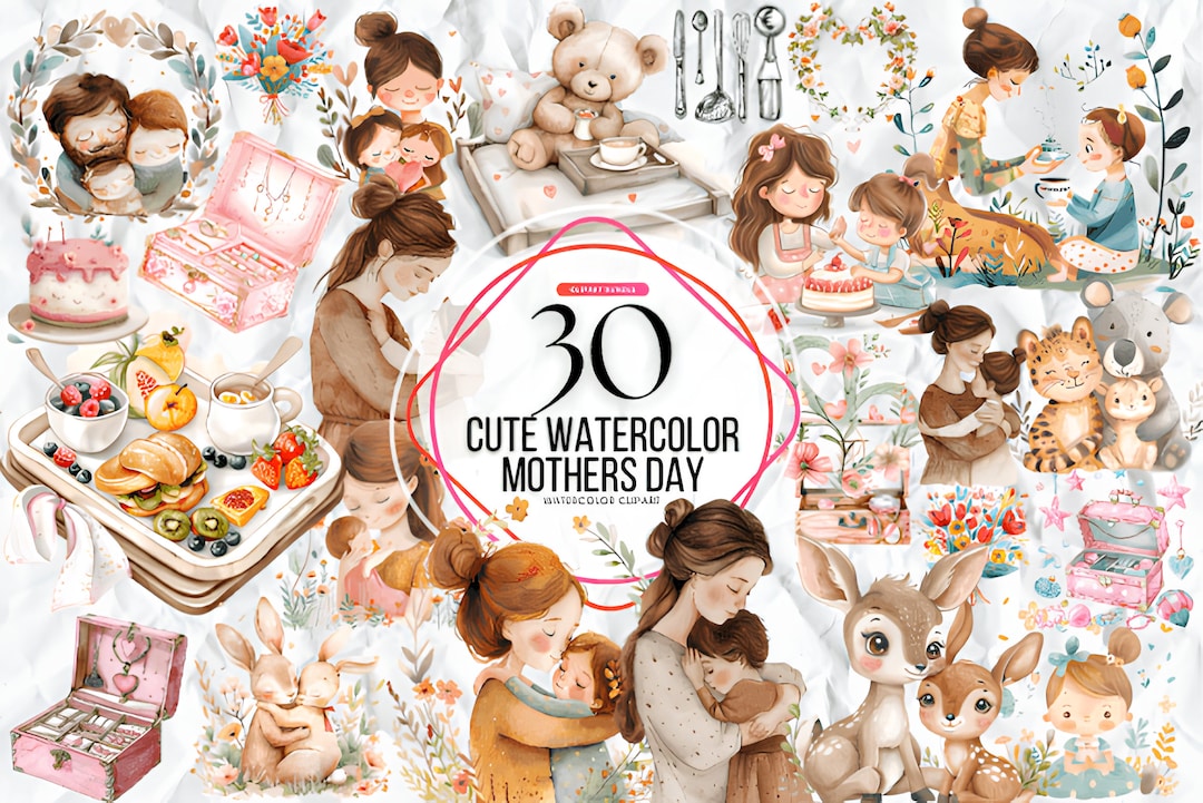 Watercolor Cute Mother's Day Clipart | Painted Mother and Child Clipart ...