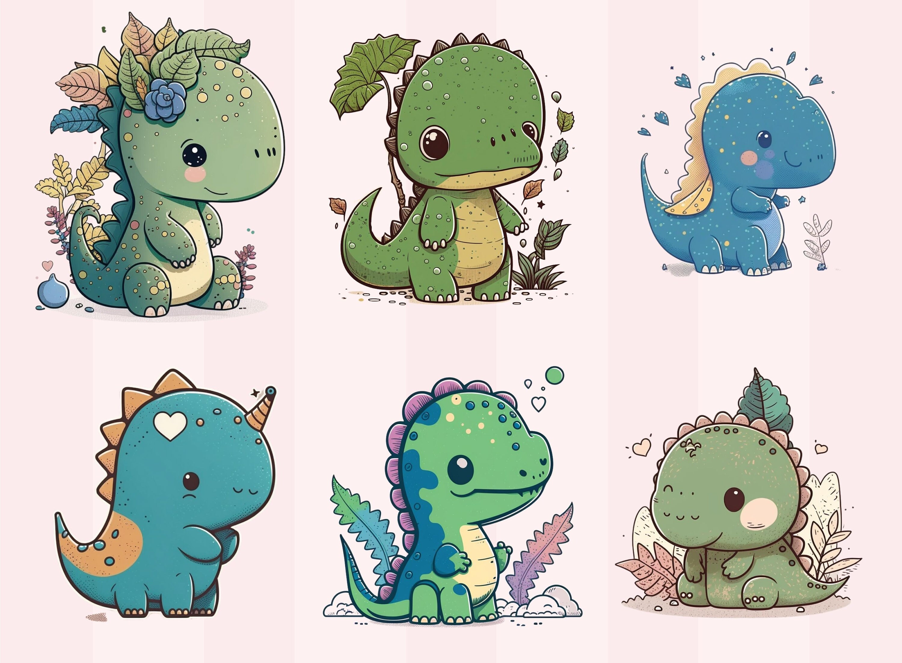 Kawaii Dinosaurs Clipart, Cute Dinosaurs Download, Instant Download ...