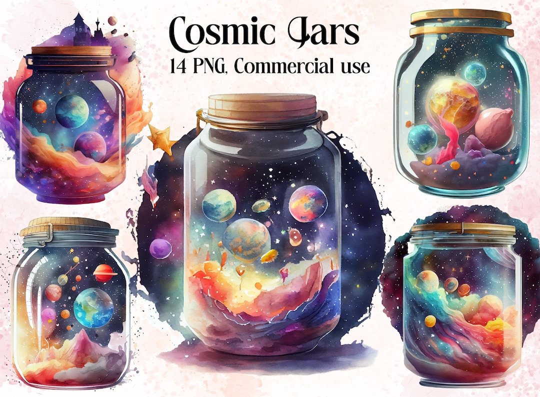 Watercolour Fantasy Cosmic Jars Clipart - Fantasy Space PNG Digital ...
