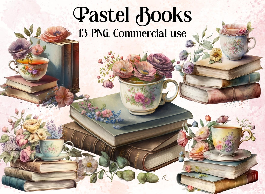Watercolour Pastel Books Clipart PNG, Pastel Floral Book Clip Art ...