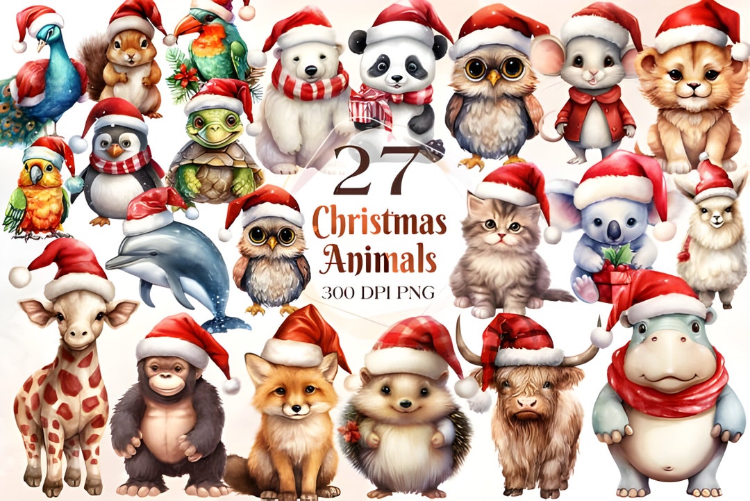 Christmas Animals Clipart PNG Watercolor Christmas Gift - Etsy
