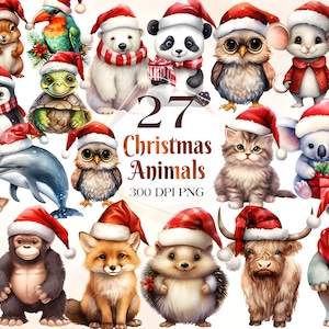 Christmas Animals Clipart PNG Watercolor Christmas Gift - Etsy