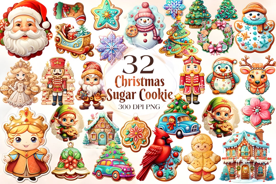 Watercolor Christmas Cookies Clipart, 30 PNG Christmas Cookies Clipart ...