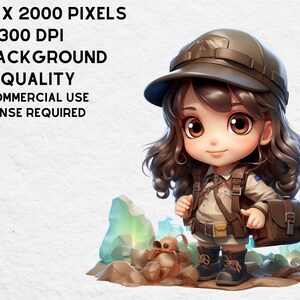 Cute Archeologist Chibi Girls,watercolor Girls, Cute Illustrations ...