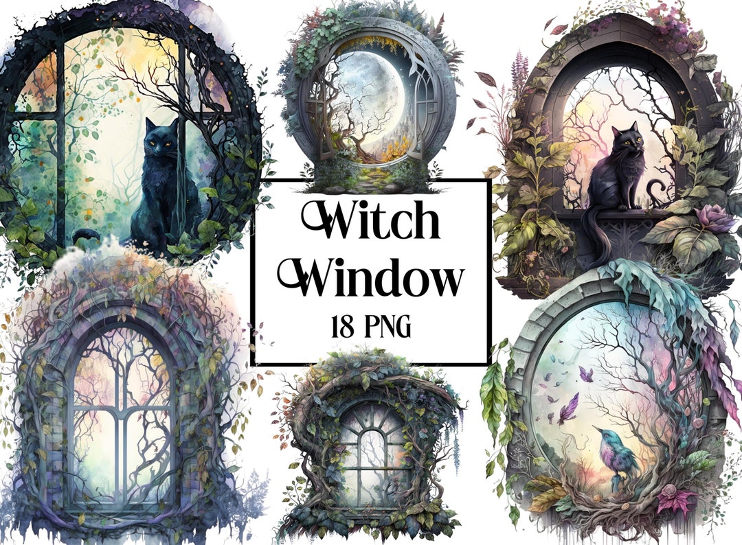 Witch Window Clipart, Watercolor Wiccan PNG, Witchery Lovers Gift ...