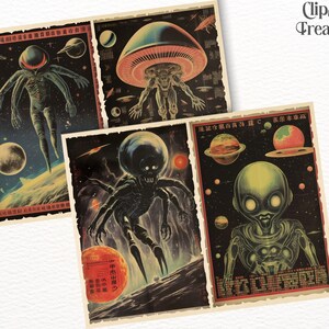 Watercolor Dark Aliens Journal Printable Page, Fantasy Horror Aliens ...