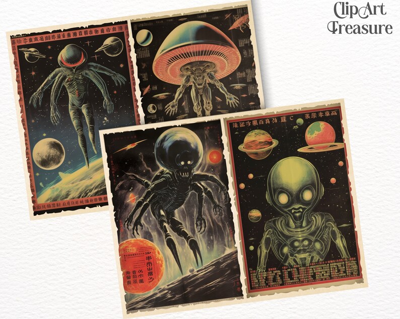 Watercolor Dark Aliens Journal Printable Page, Fantasy Horror Aliens ...
