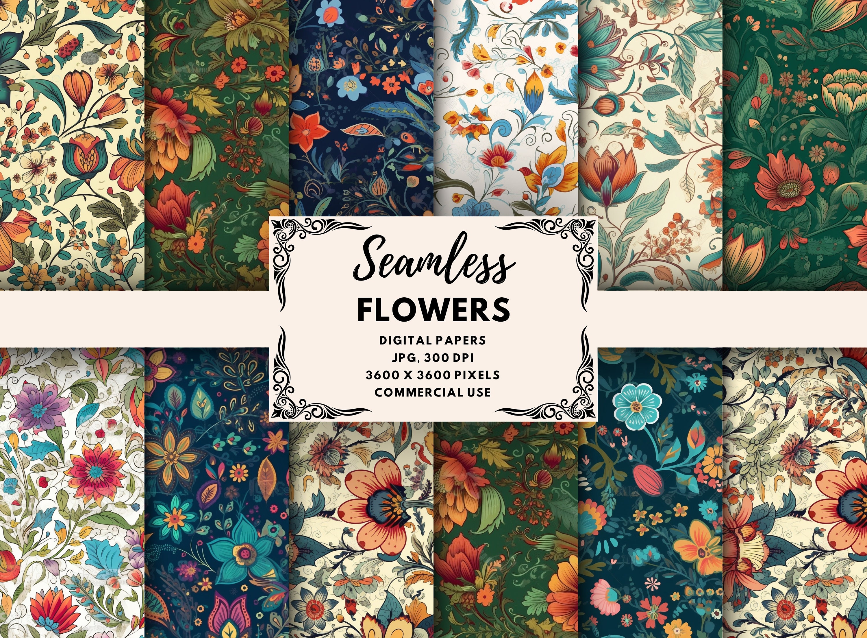 Flowers Digital Paper, Flowers Seamless Pattern, Floral Prints, Flowers ...