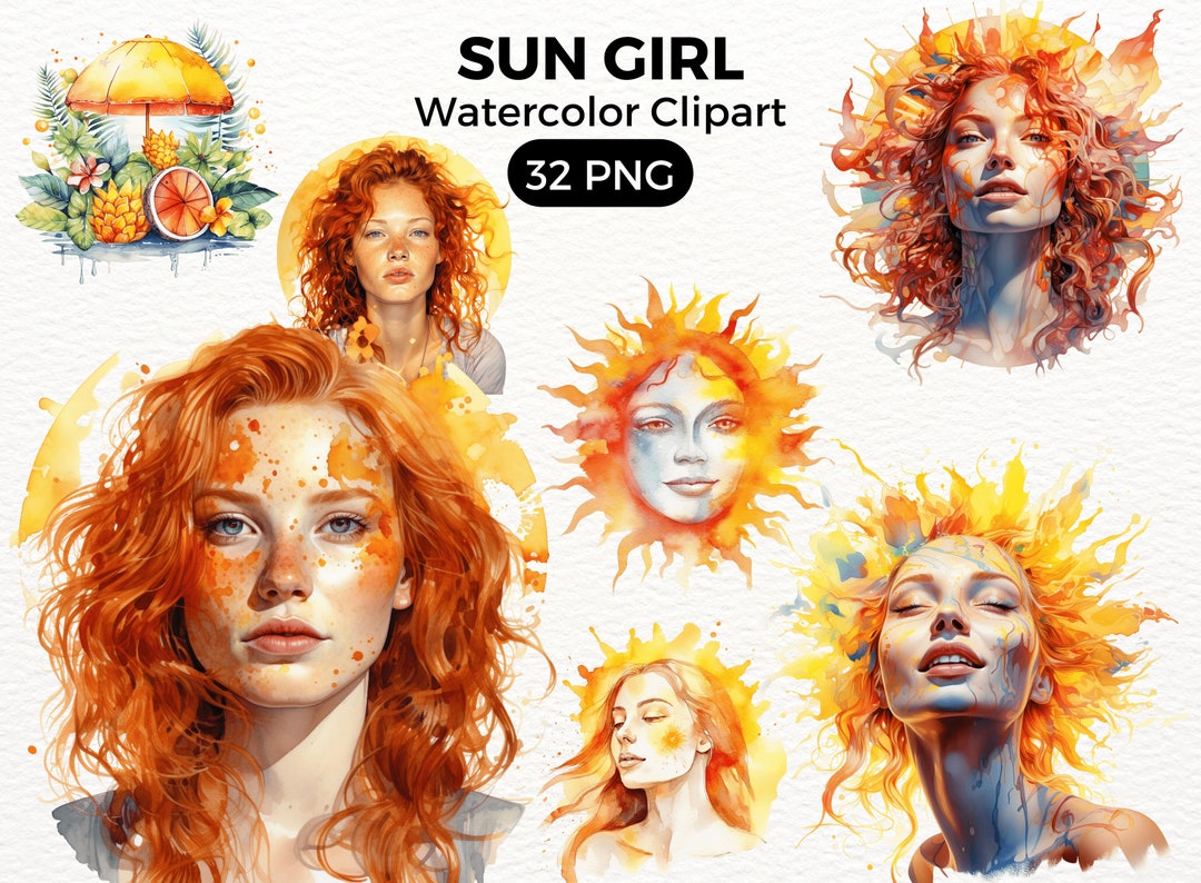 Sun Girl Clipart Set, Beautiful Sun Girl, Summer Girl Transparent ...