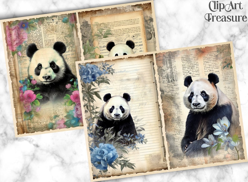 Watercolor Panda Junk Journal Printable Page, Panda Junk Journal Kit ...