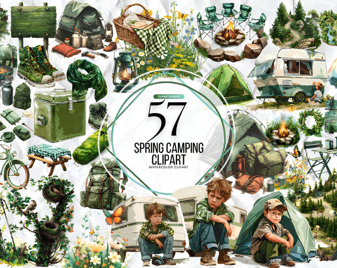 Watercolor Summer Clipart, Camping Clipart, Camp Tent Png, Campfire ...