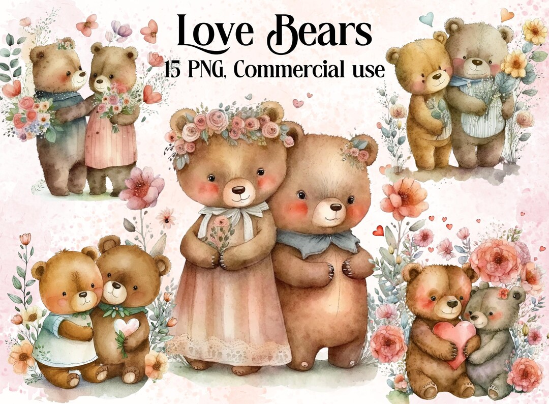 Watercolour Valentines Day Love Bears Clipart, Valentine Png, Love ...