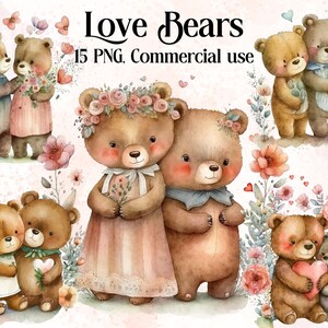 Watercolour Valentines Day Love Bears Clipart, Valentine Png, Love ...