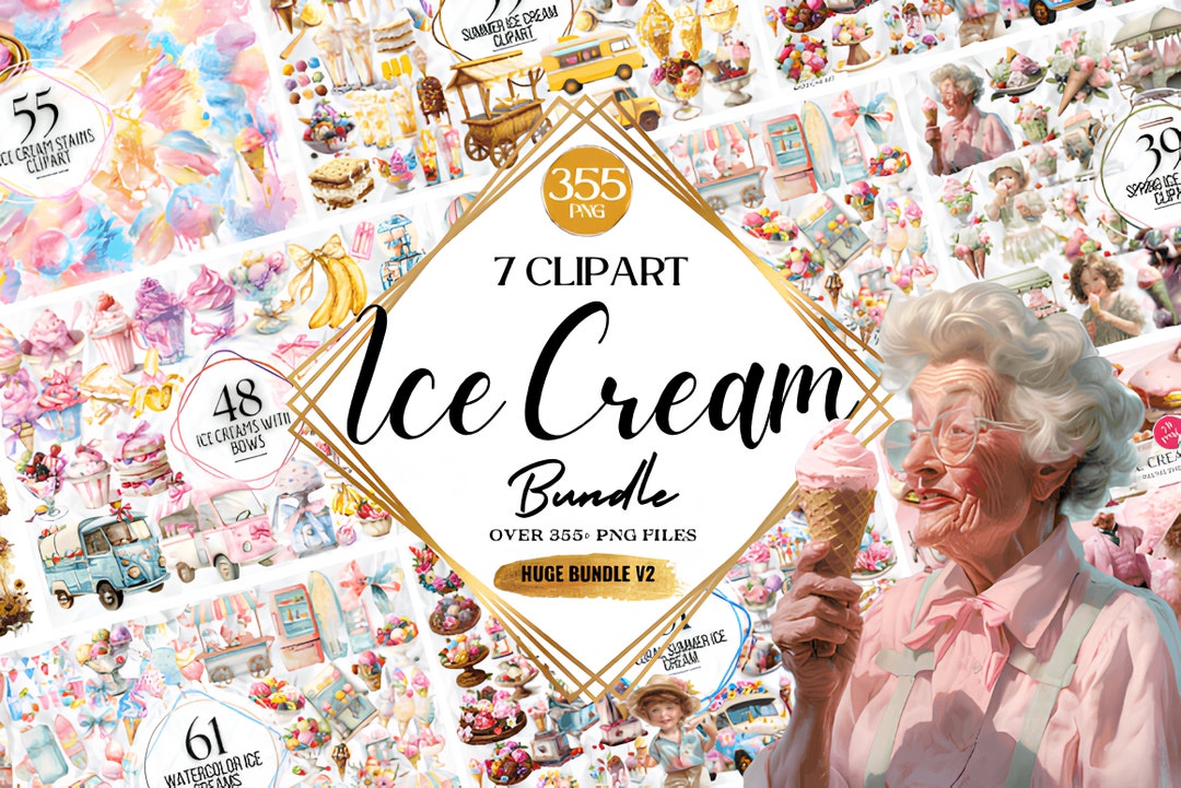 Megabundle 355 Ice Cream Clipart Bundle PNG Files - Assorted Flavors ...