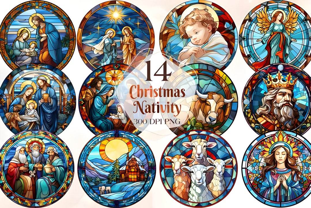 Stained Glass Christmas Nativity Clipart Bundle | High Quality PNG ...