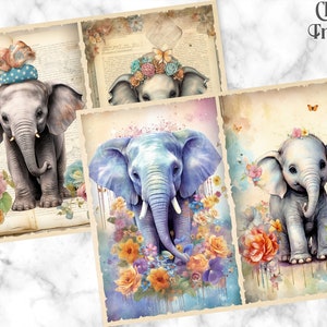 Watercolor Baby Elephant Junk Journal Printable Page, Elephant Junk ...