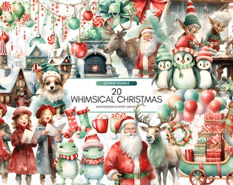 Whimsical Christmas Clipart Bundle | Painted Watercolor Christmas ...