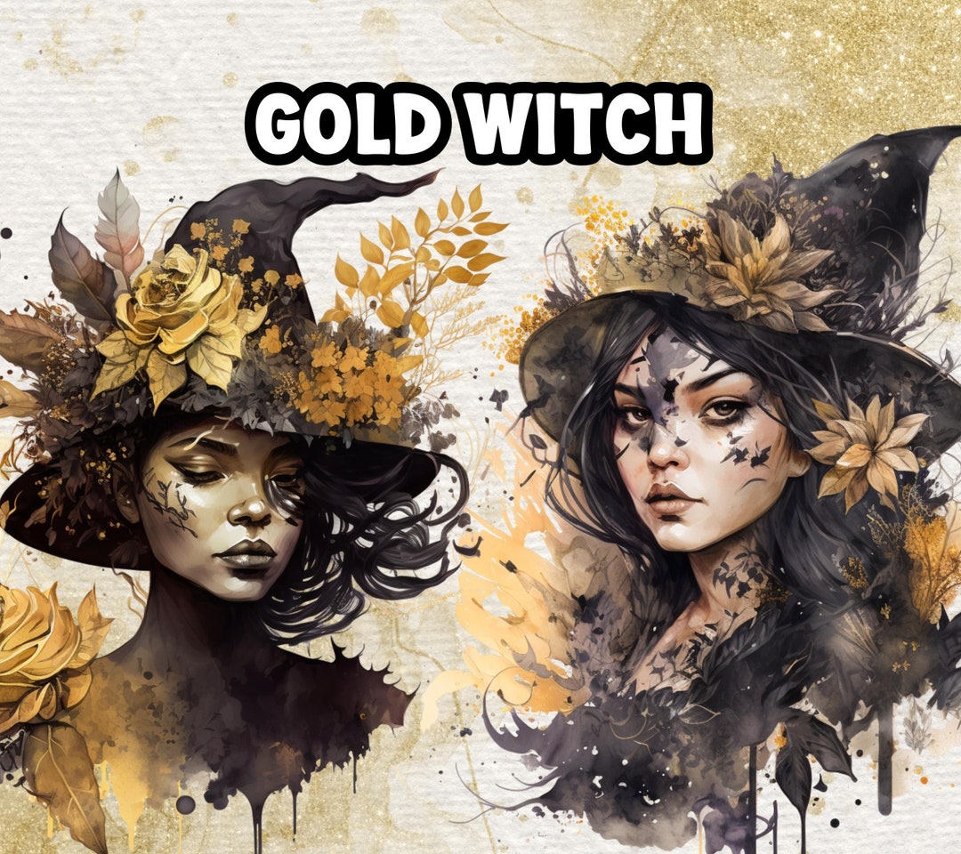Gold Witch Clipart Bundle Witch Magic Clip Art Mystical - Etsy