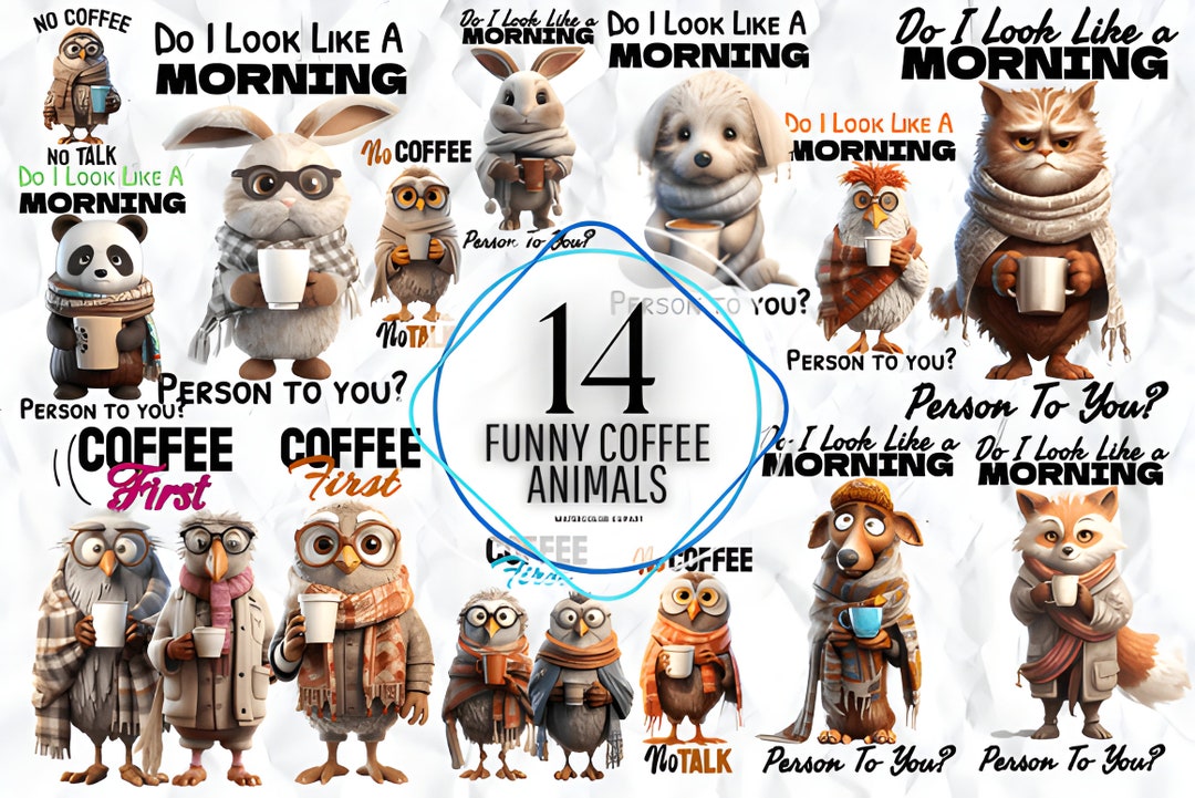 Funny Coffee Animals Clipart, Funny Animal Drinking Coffee, Quirky ...
