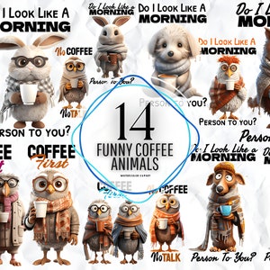 Funny Coffee Animals Clipart, Funny Animal Drinking Coffee, Quirky ...