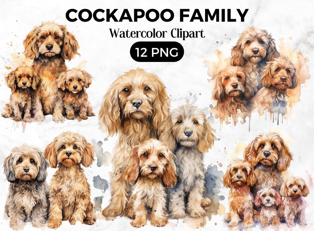 Cockapoo Family Clipart,cute Dog Clipart, Dog PNG, Watercolor Cockapoo ...
