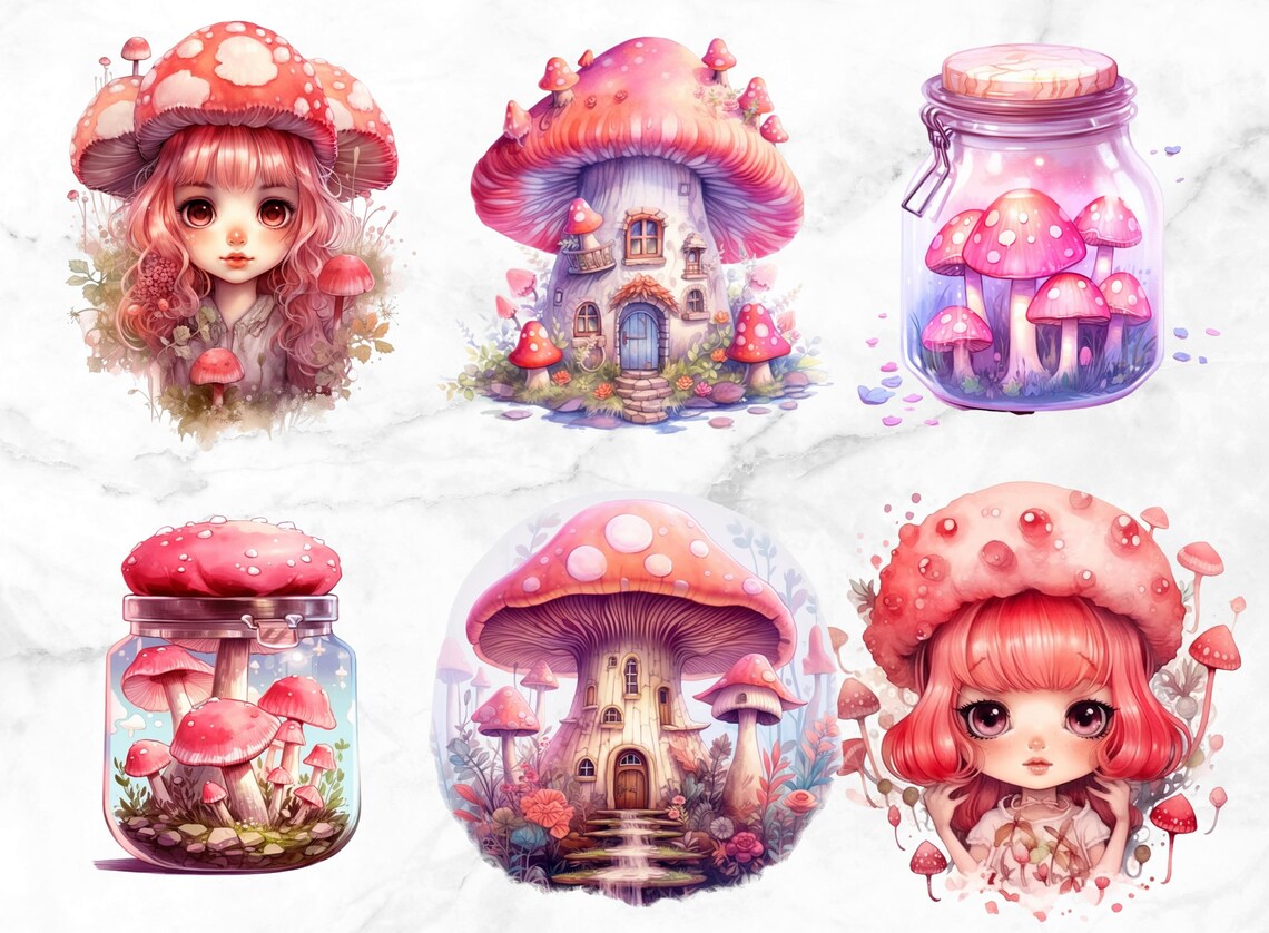 Watercolour Mushroom Pixie Clipart - Fairytale Fantasy PNG Digital ...