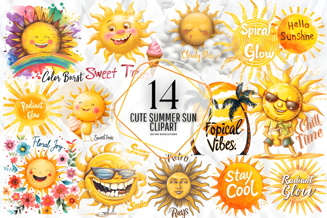 Summer Sun Sublimation PNG Nursery Clip Art Watercolor Boho Sun PNG ...