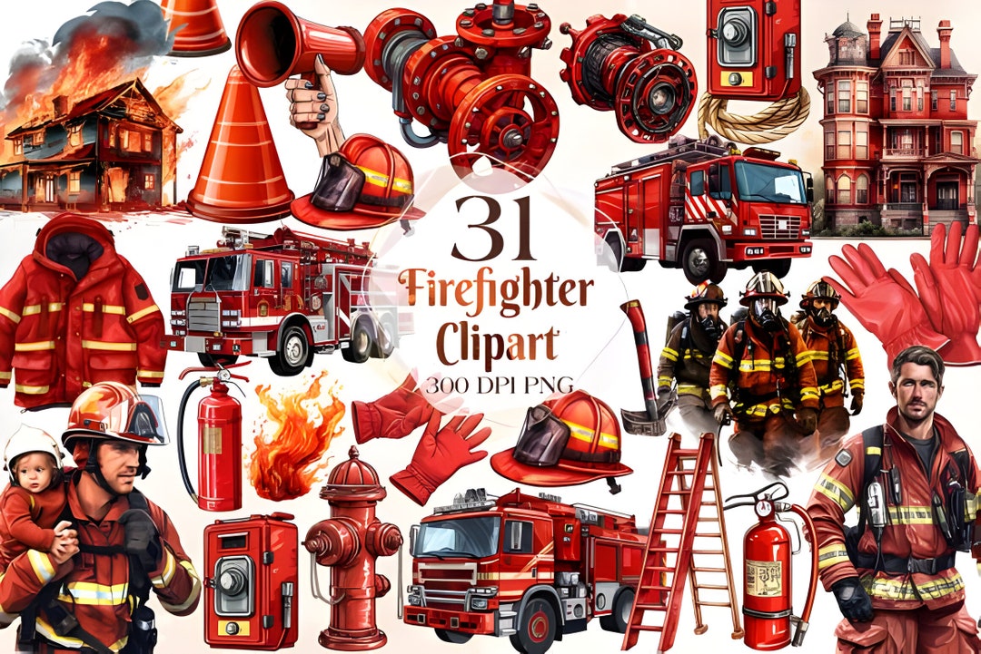 31 Fire Department Watercolor Clipart PNG | Fire Station Fireman Fire ...