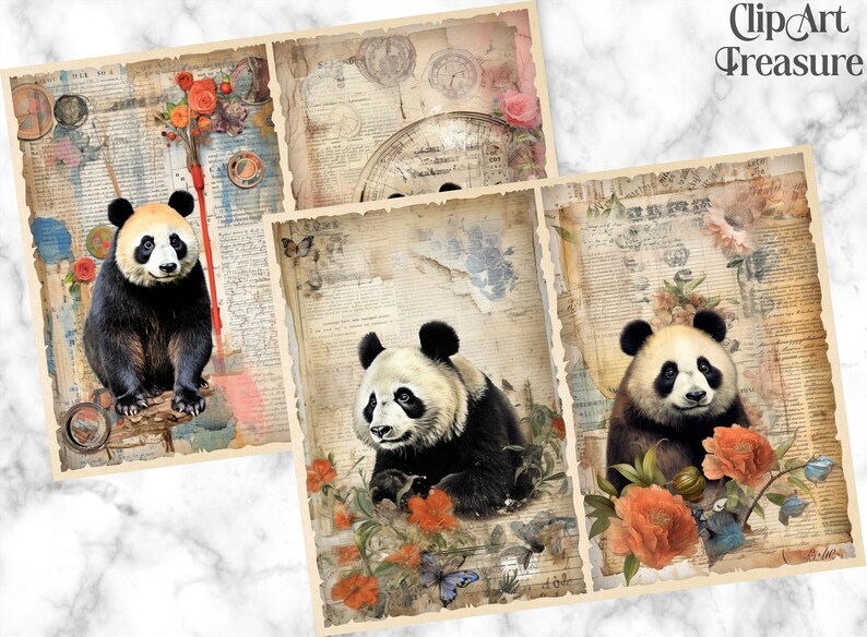 Watercolor Panda Junk Journal Printable Page Panda Junk - Etsy
