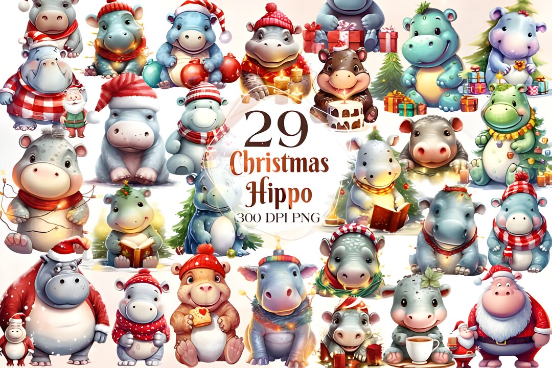 Christmas Hippos Clipart-instant Download-digital Clipart-png Clip Art ...