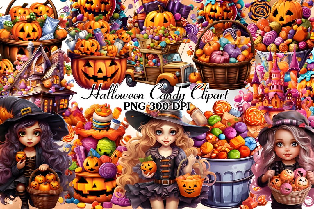 Halloween Candies Watercolor Clipart Bundle - 710 PNG Trick or Treat ...