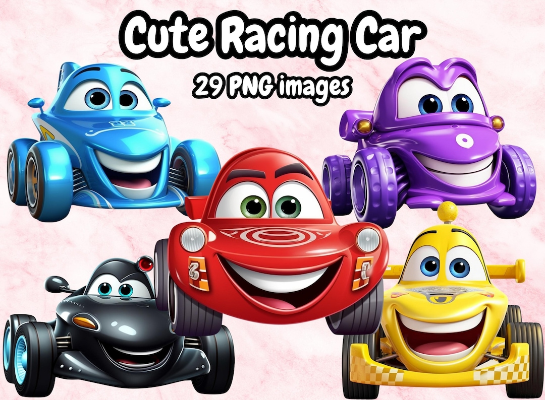 Cute Racing Cars Clipart, Baby Cute Cars Cartoon for Kids,instant ...
