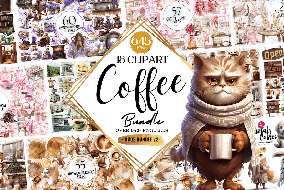 Megabundle 645 Watercolour Coffee Clipart Bundle, Esspresso Clipart ...