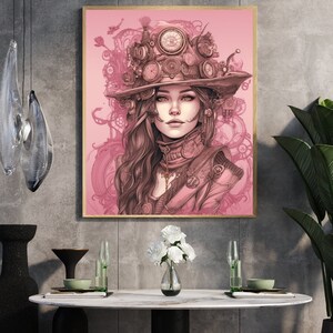 Pink Steampunk Girl Wall Art Digital Magic Digital Art - Etsy