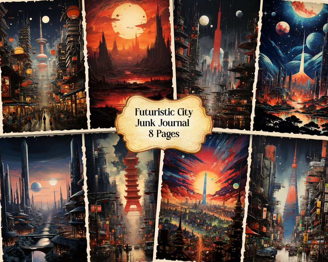 Watercolor Futuristic City Journal Printable Page, Futuristic Junk ...