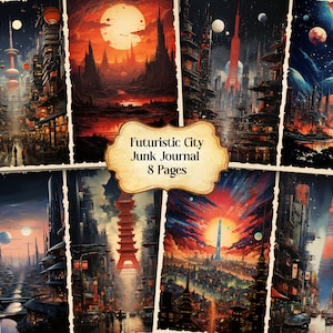 Watercolor Futuristic City Journal Printable Page, Futuristic Junk ...