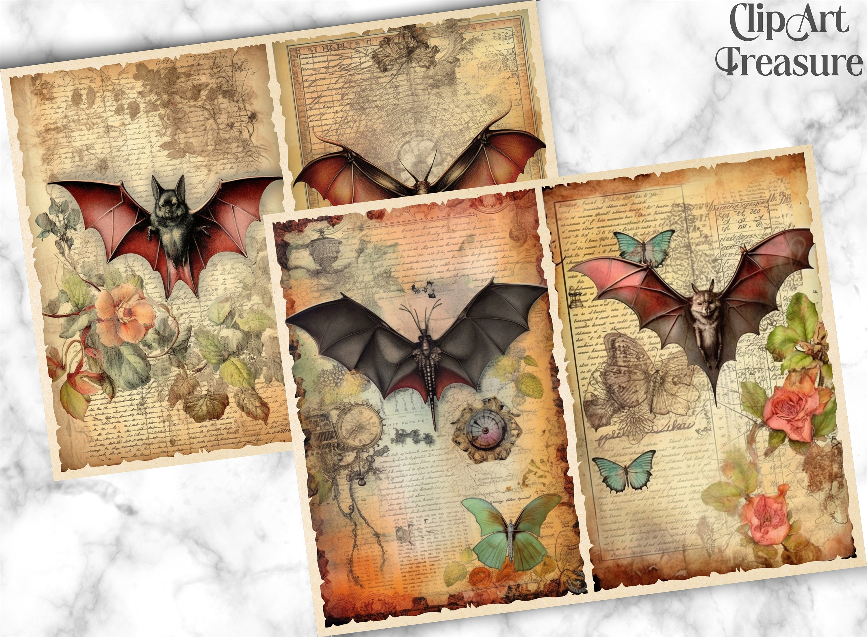 Watercolor Bat Junk Journal Printable Page Bat Junk Journal - Etsy