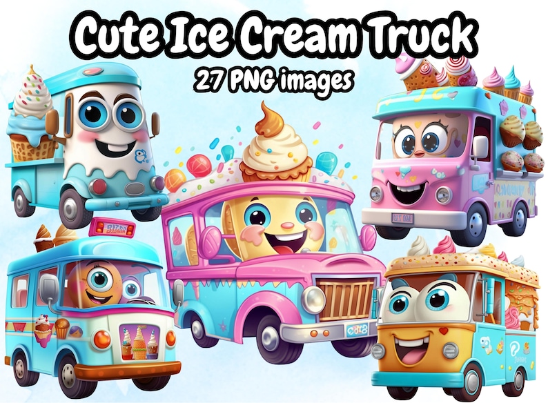 Cute Ice Cream Truck Clipart Cute Truck Cartoon for - Etsy