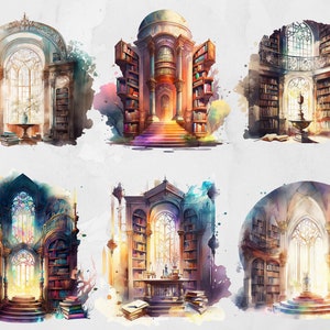 Watercolour Cozy Library Clipart Bundle, Bookshelf, Bookcase, Aesthetic ...