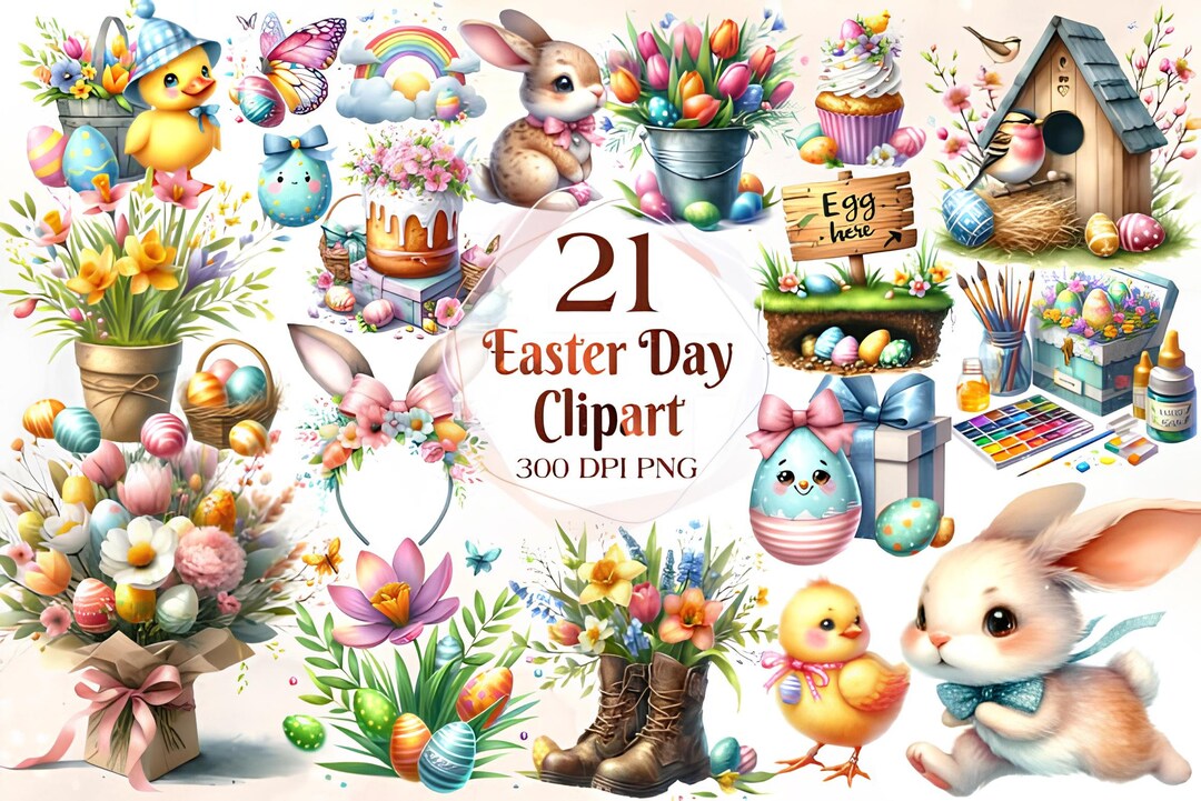 Beautiful Easter Day Cute Clipart PNG Bundle L Spring Clip Art L Duck ...