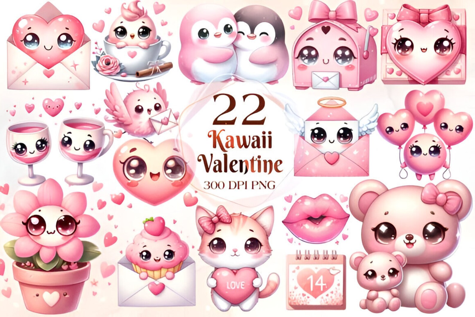 Kawaii Valentines Day Clipart - Kawaii Download - Instant Download ...