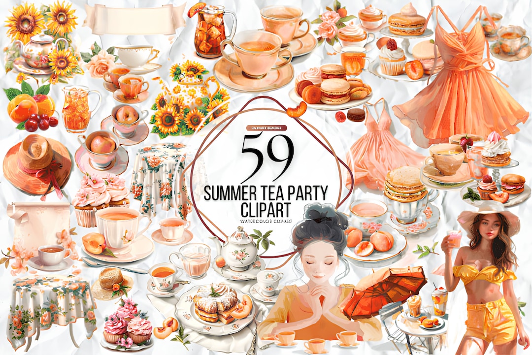 Summer Tea Party Clipart, English Vintage Tea Cup Clipart Png, Elegant ...