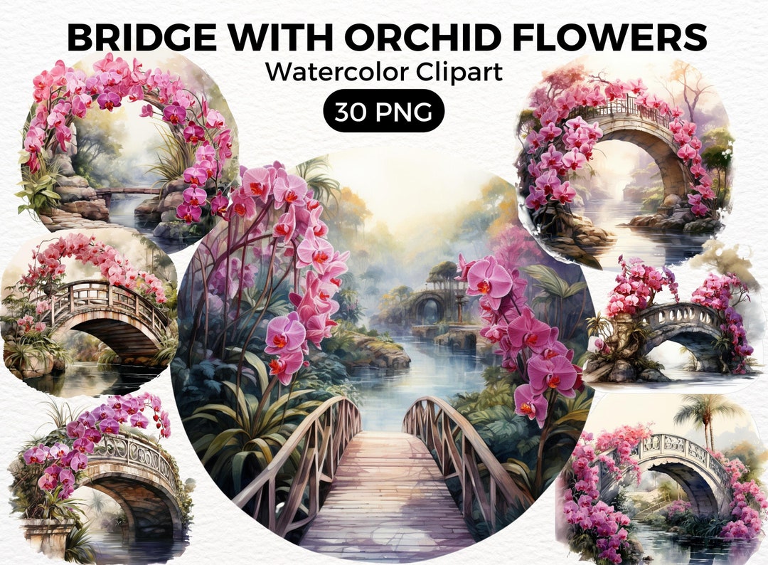 Garden Bridge Orchid Flowers Clipart,garden Clip Art, Digital ...