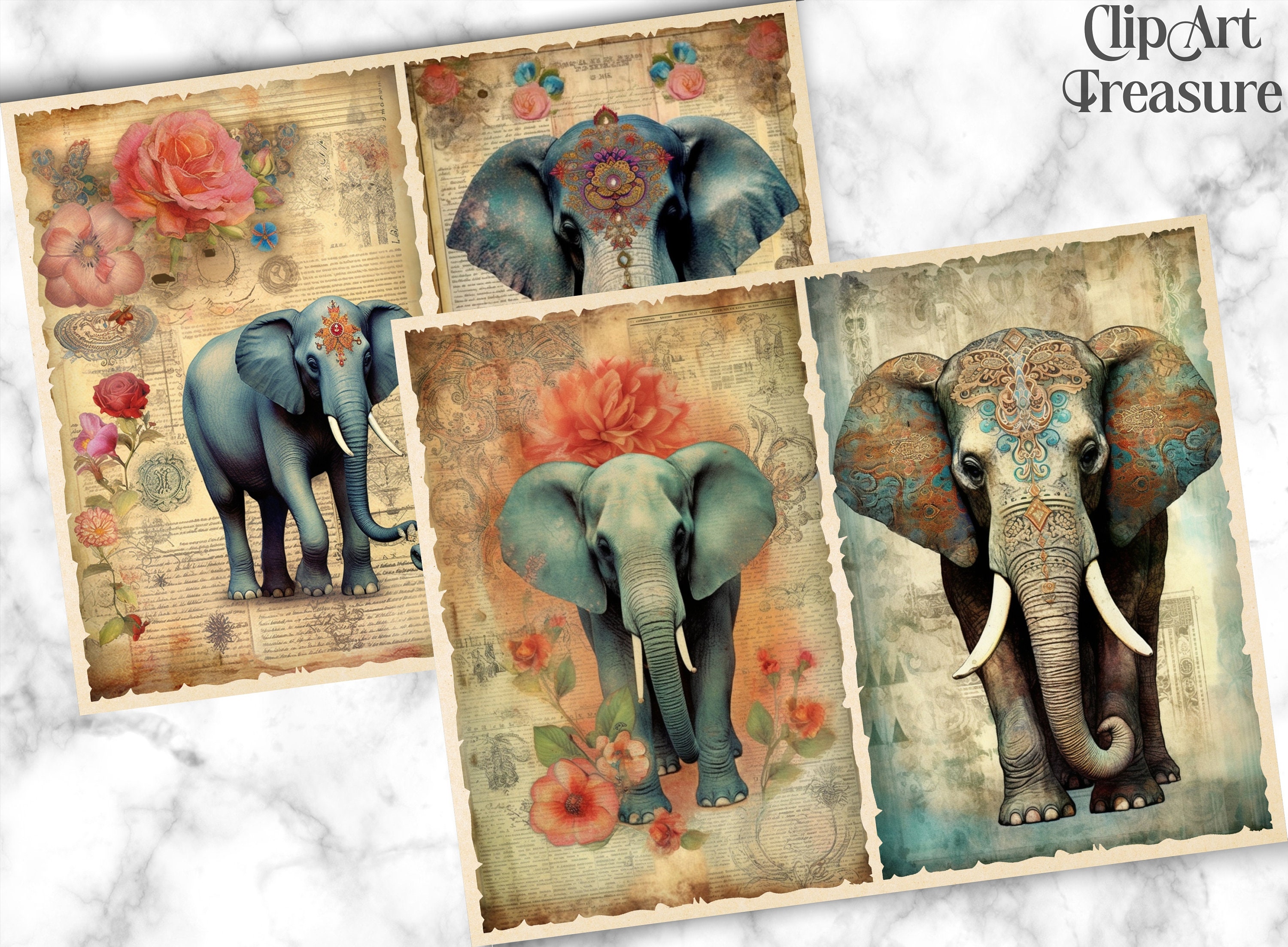 Watercolor Elephant Junk Journal Printable Page Elephant Junk - Etsy