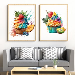 Watercolour Tropical Cupcakes Clipart - Tropical Fruit PNG Digital ...