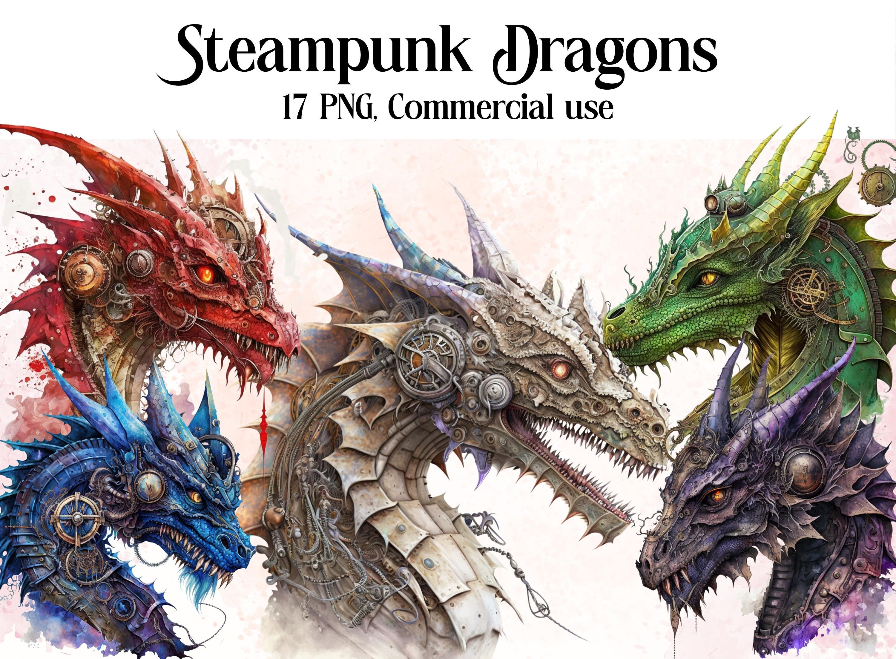 Steampunk Dragons Clipart PNG Full Commercial Use Fantasy - Etsy France