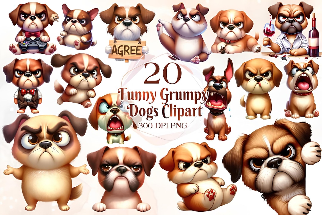20 Funny Grumpy Dog Clipart, High Quality Transparent Pngs, Instant Download, Commercial Use ...